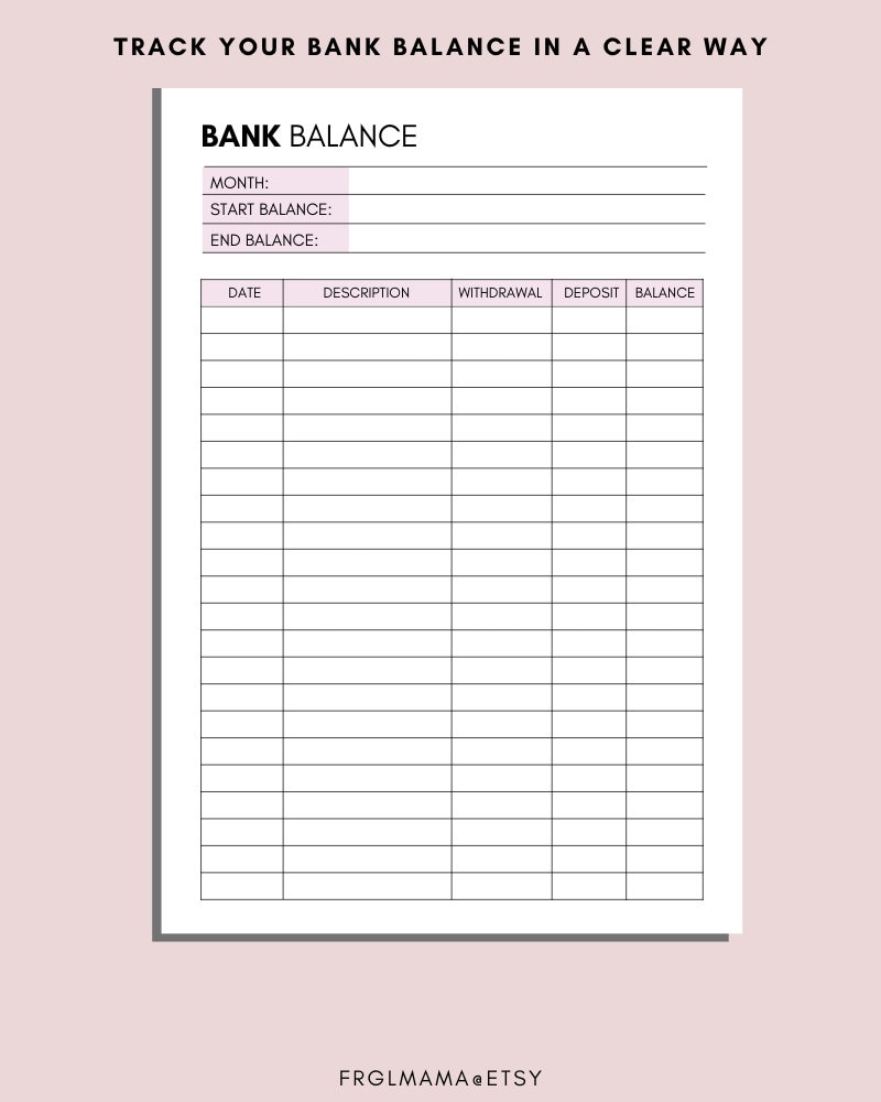 Bank Balance Printable: Savings Account Tracker (A4, A5, Letter PDF) - Etsy