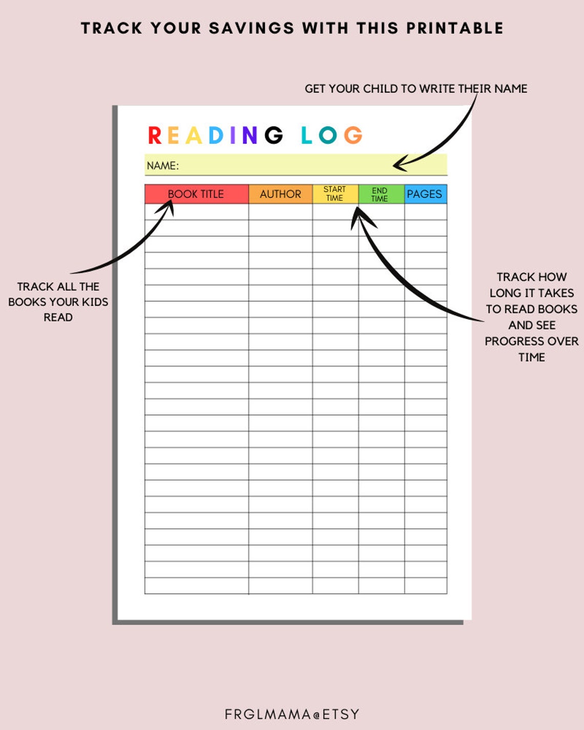 Kids Reading Log Printable Daily Reading Log for Children | Etsy