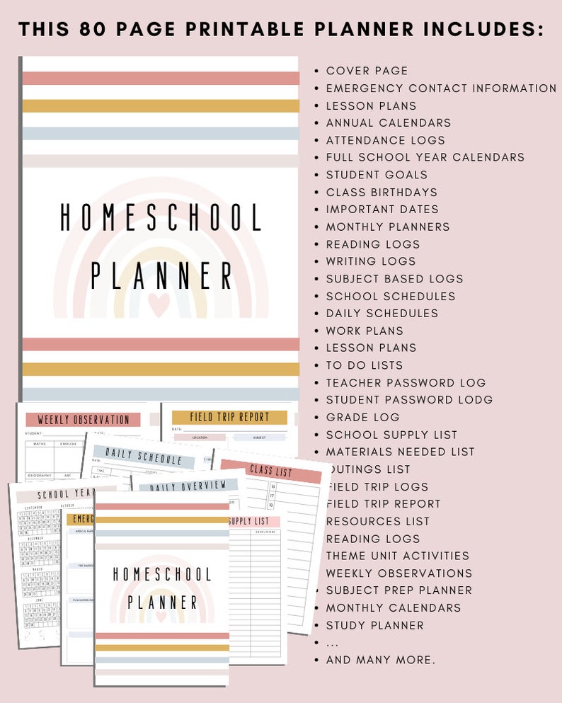 Rainbow Homeschool Planner: Simple Printable Workbook (digital Download ...