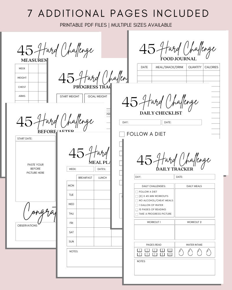 45 Hard Challenge Tracker Bundle Modified 75 Hard Challenge | Etsy UK
