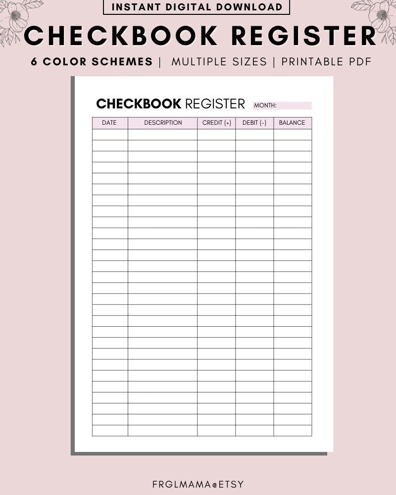 Checkbook Register Printable: A4 A5 Letter Transaction Log (PDF) - Etsy