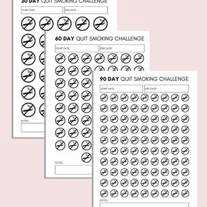 Quit Smoking Printable Challenge. Stop Smoking Tracker, 60 Day ...