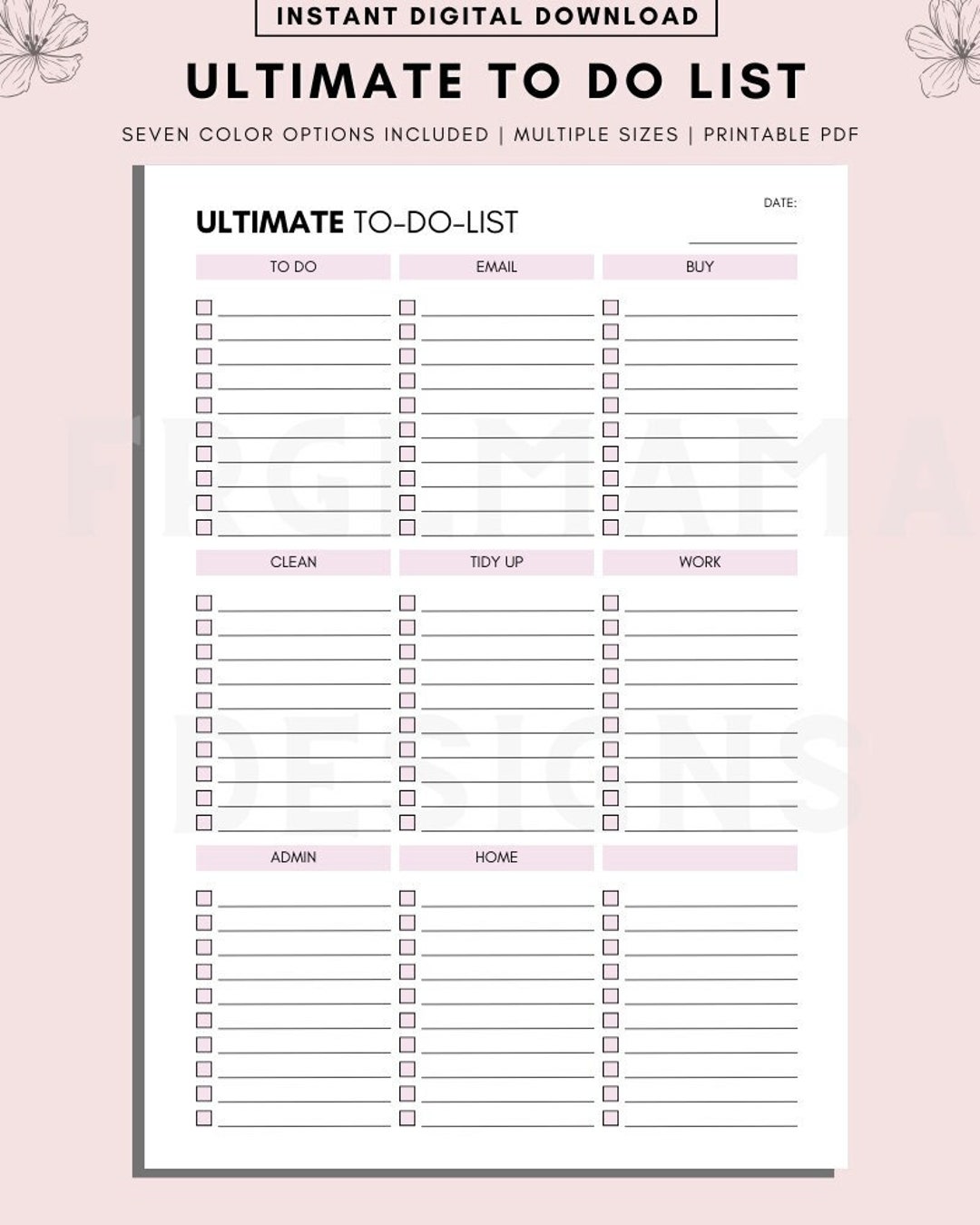 Ultimate to Do List Printable, Daily to Do List Planner Page, Brain ...