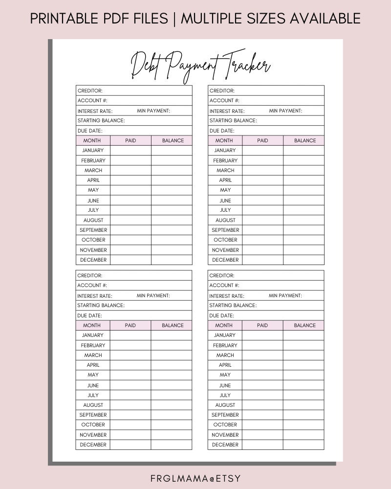 Debt Payment Tracker Printable Debt Tracker Printable Debt - Etsy UK