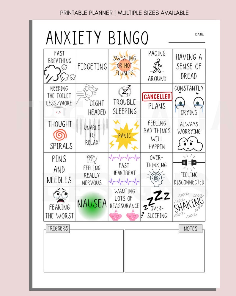 Anxiety Bingo Printable: Mood Tracker, Therapy Tools (PDF Download) - Etsy