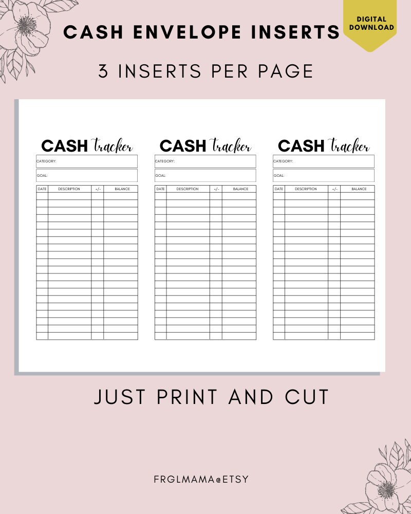 Cash Envelope Inserts Cash Transaction Register Cash - Etsy Canada