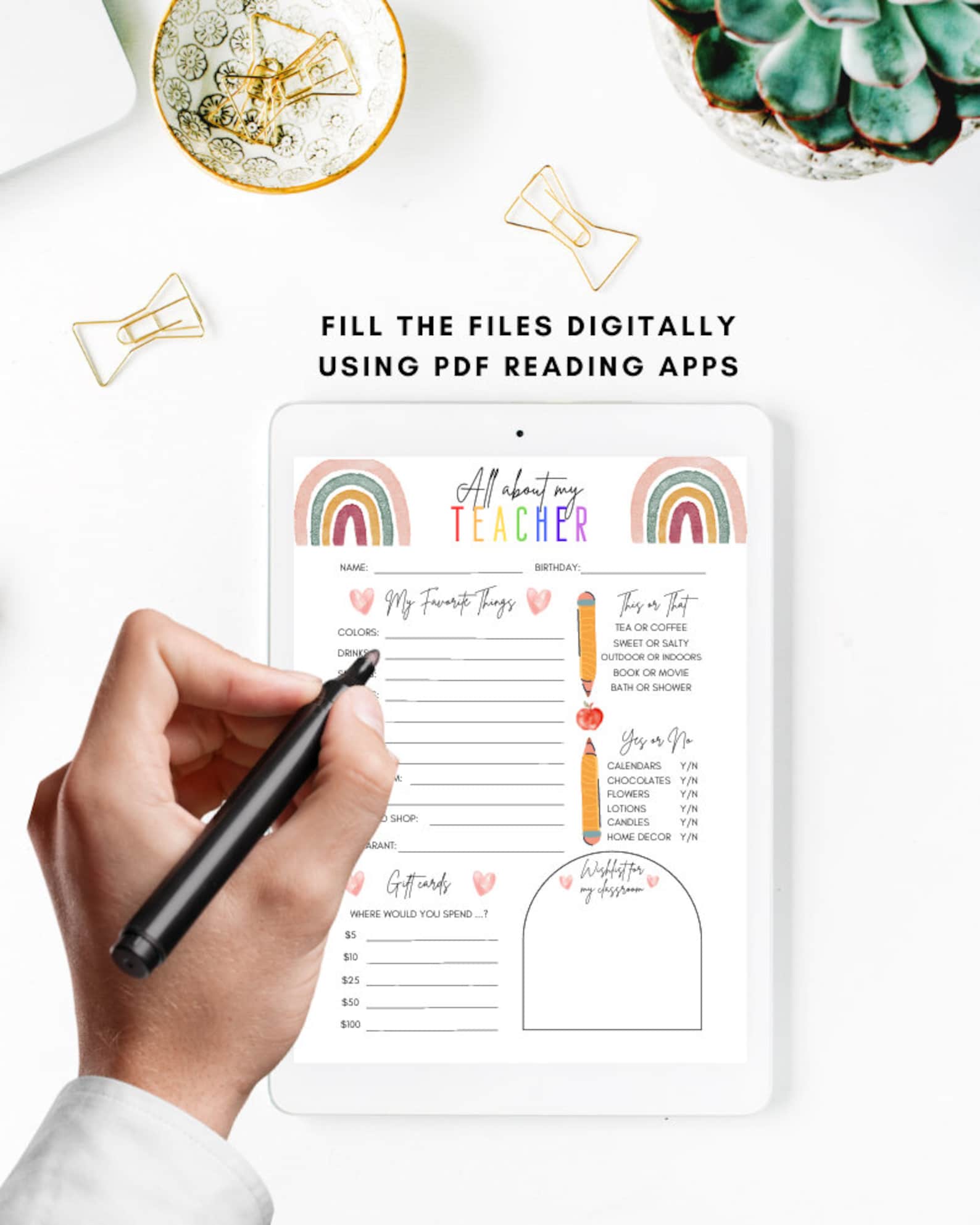 Teacher Favorites Questionnaire: Back to School Printable (digital ...