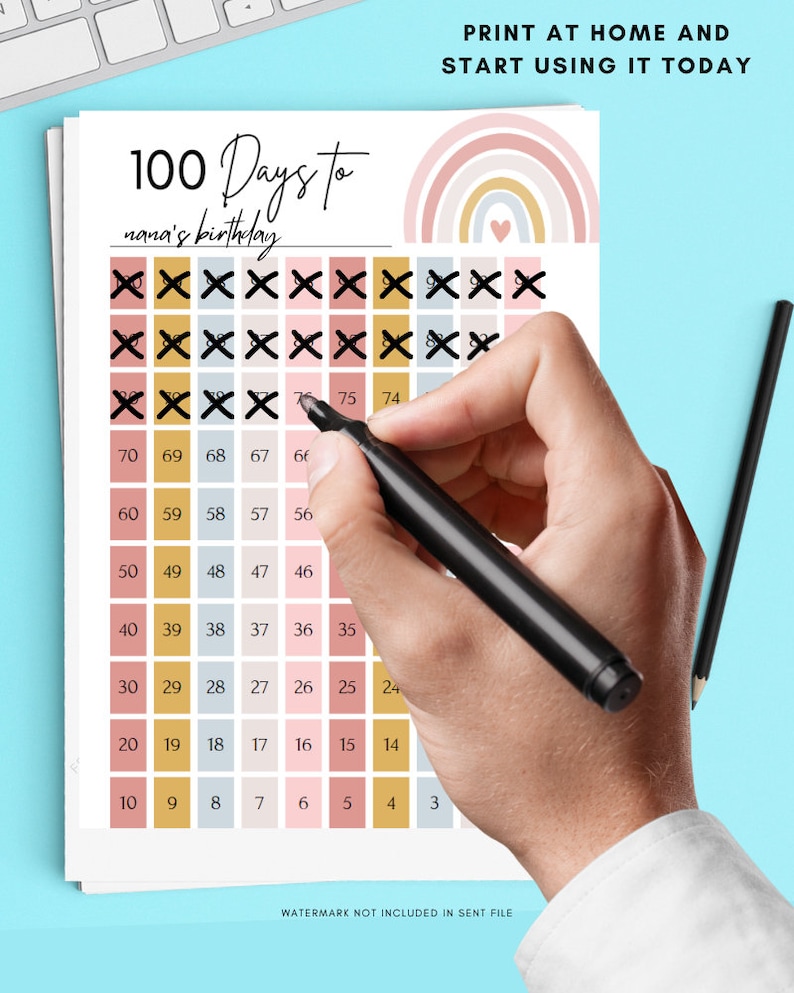 100 Day Countdown Printable: Rainbow Design Calendar (PDF) - Etsy