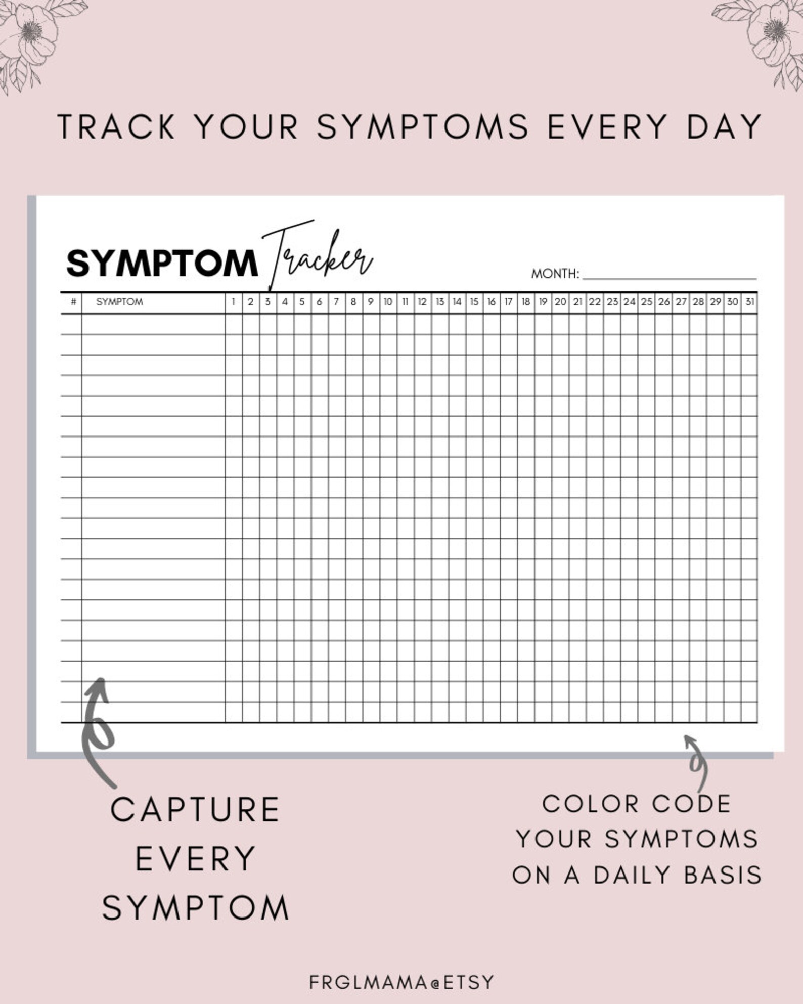 Printable Monthly Symptom Tracker Chart Monthly Symptom | Etsy Canada