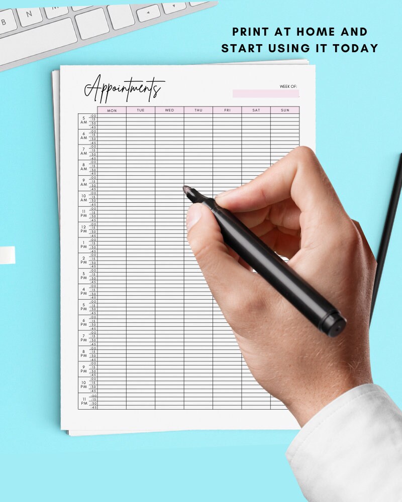 5am Midnight Appointment Tracker Printable 15 Minute - Etsy