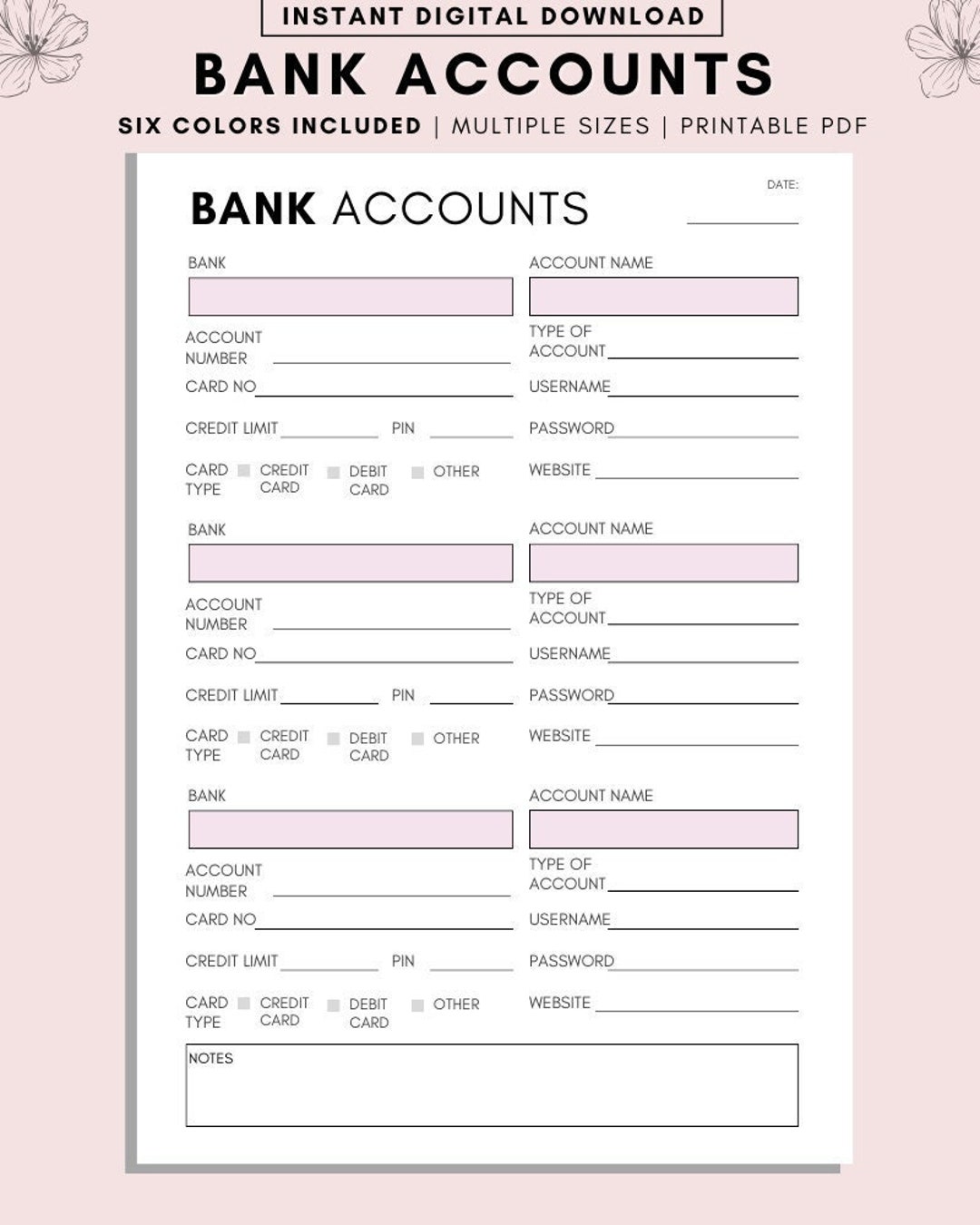 Bank Account Tracker Printable: Banking Log, A4 A5 Letter (digital ...