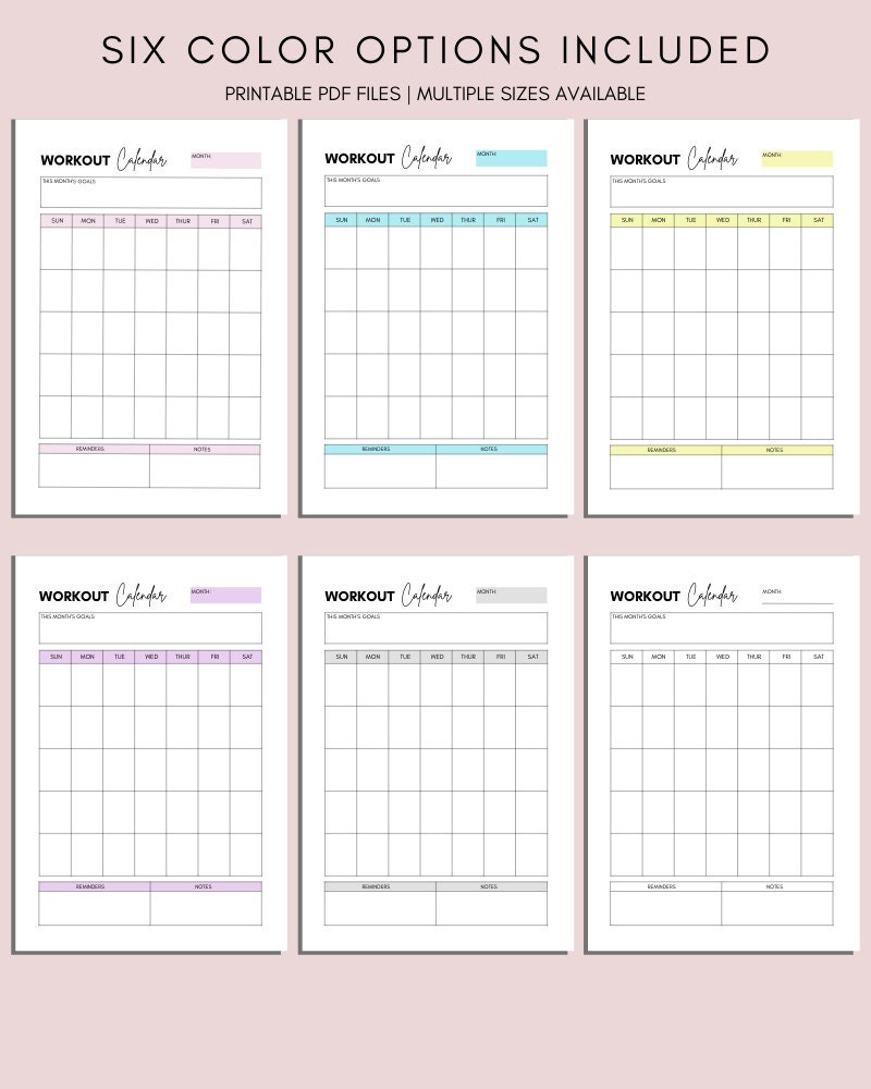 SUNDAY START Printable Workout Planner Weekly Exercise | Etsy