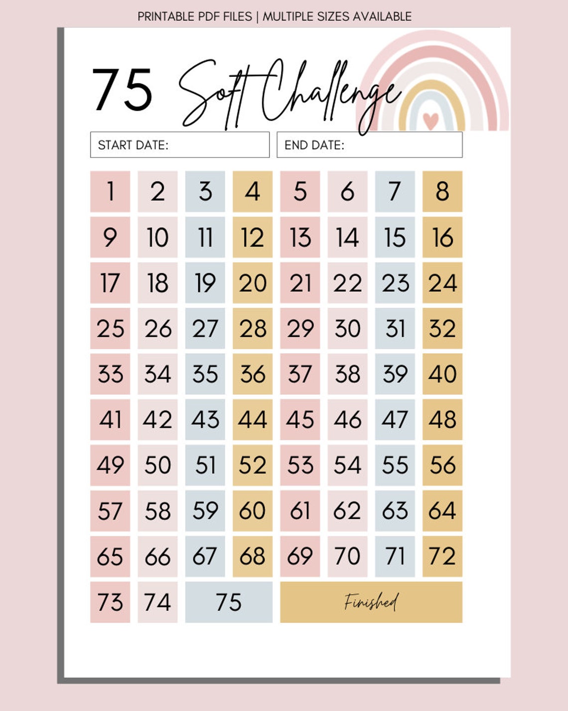 BLANK 75 Soft Challenge Tracker 75 Soft Challenge 75 Day - Etsy