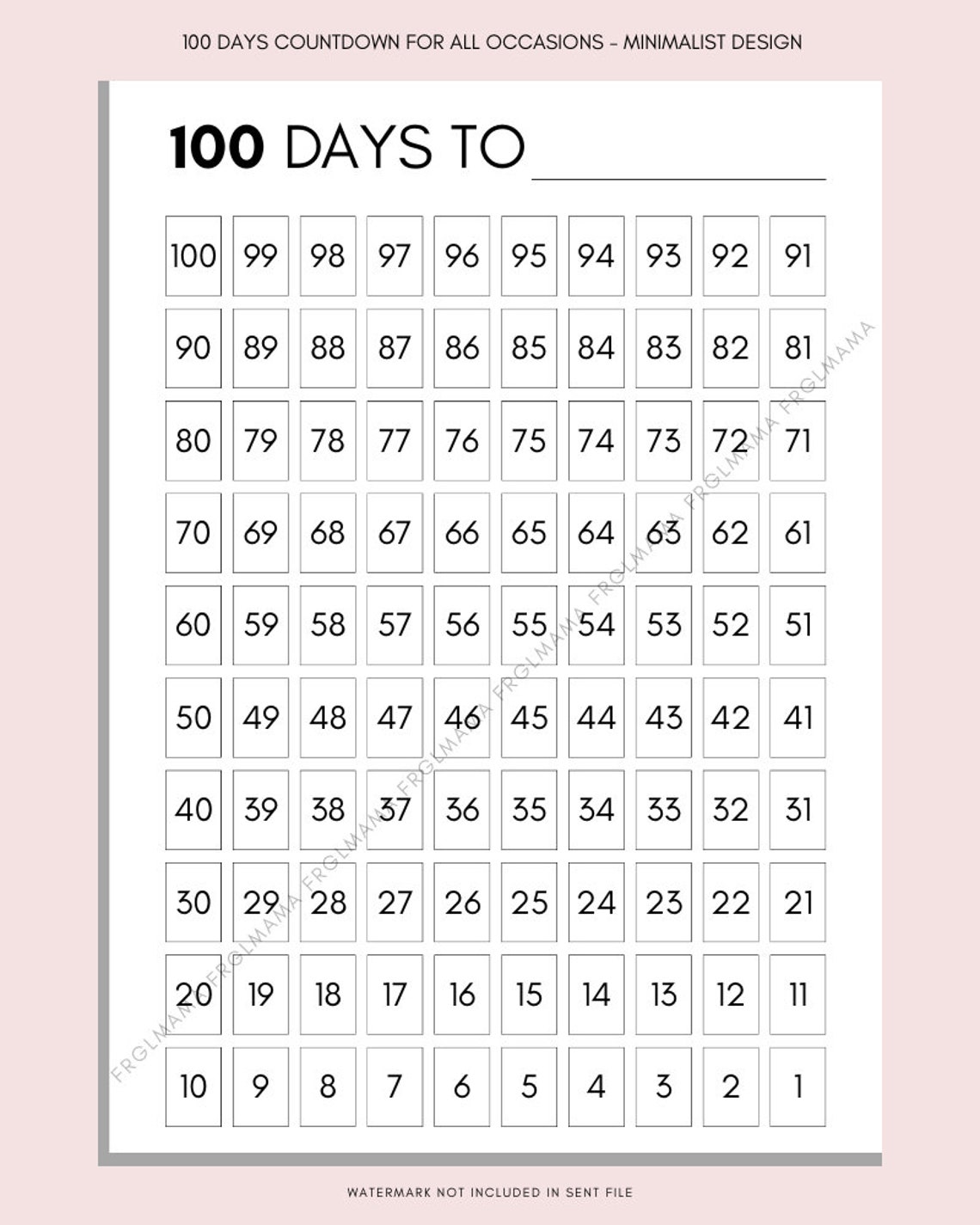 100 Day Countdown Printable: Minimalist Planner (PDF) - Etsy
