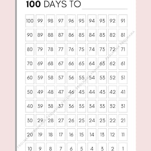 100 Day Countdown Printable Planner, Countdown Calendar, Fitness ...