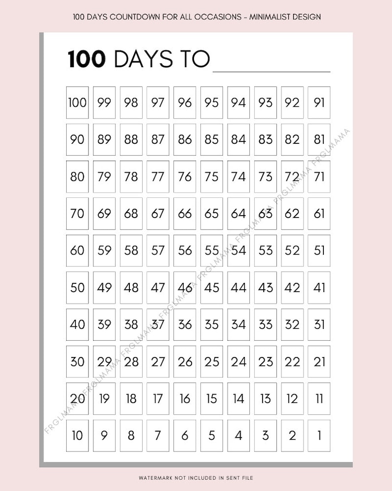 100 Day Countdown Printable: Minimalist Planner (PDF) - Etsy