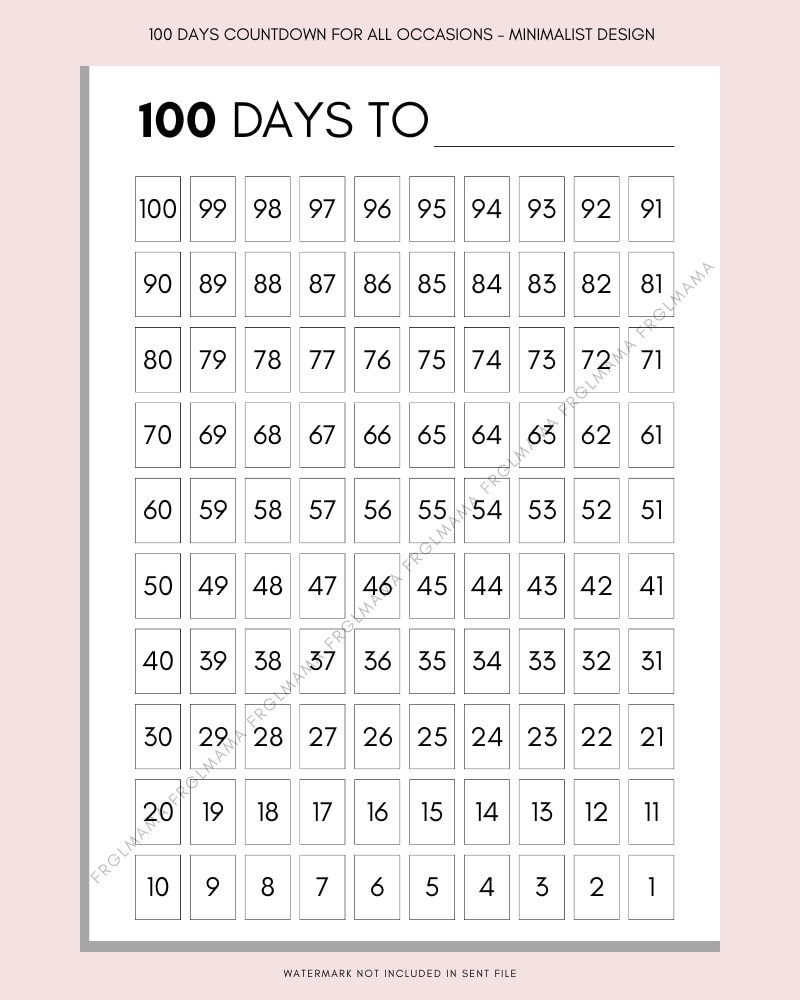 100 Day Countdown Printable: Minimalist Planner (PDF) - Etsy