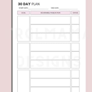 30 Day Plan Template, 30 Day Printable Planner, Countdown Calendar ...