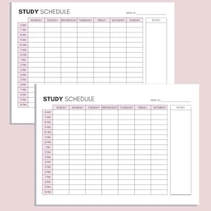 Minimalist Revision Timetable Printable Set, Hourly Agenda, Weekly ...