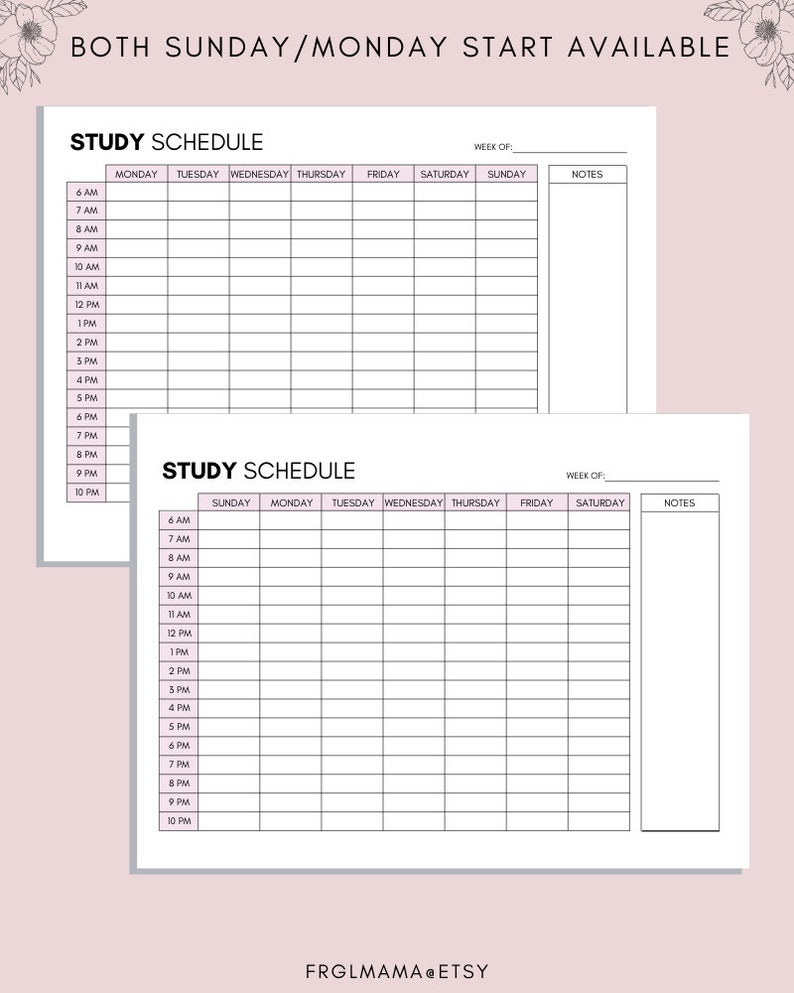 Minimalist Revision Timetable Printable Set Hourly Agenda | Etsy