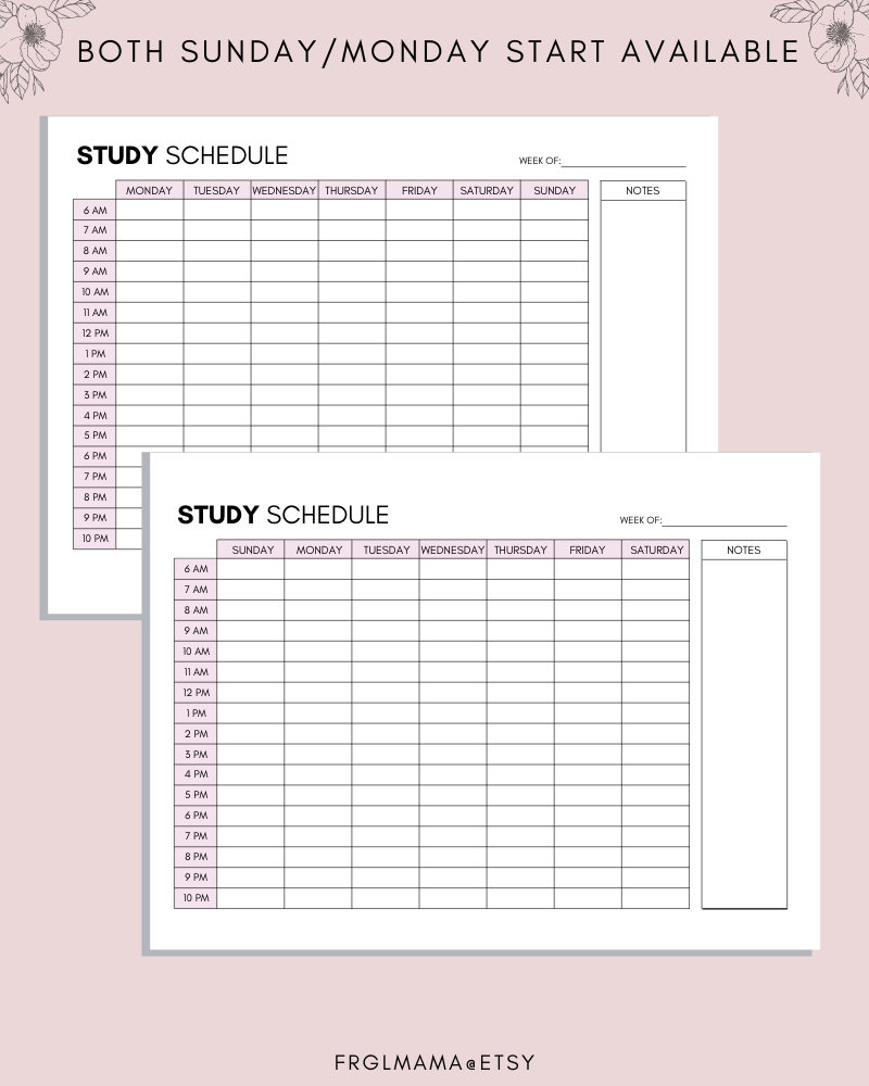 Minimalist Revision Timetable Printable Set Hourly Agenda | Etsy