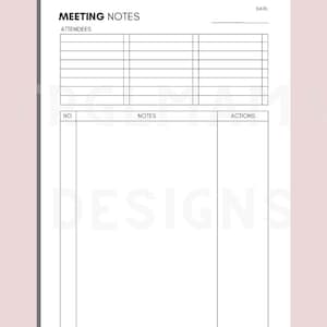 Meeting Notes Template Printable, Meeting Minutes, Meeting Agenda ...