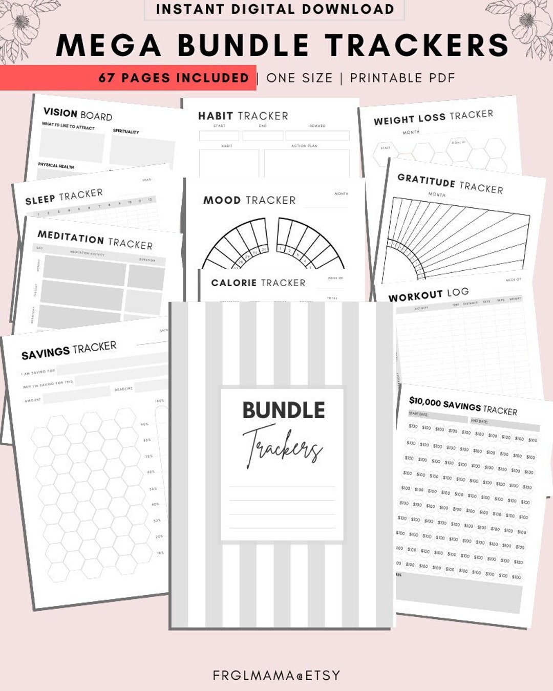 Mega Bundle Trackers Yearly Mood Tracker Year in Pixels, Steps Tracker ...