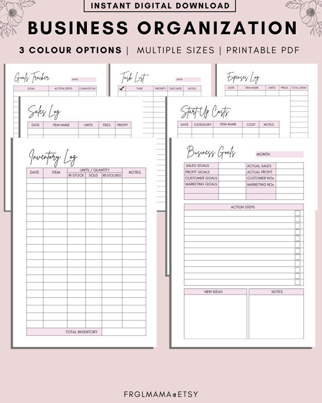 Printable Business Organization Planner and Tracker Sheets Template ...