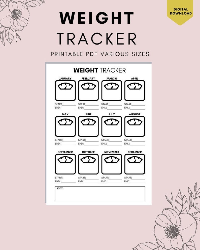 Weight Tracker 1 Year Weight Tracker Monthly Weight Etsy