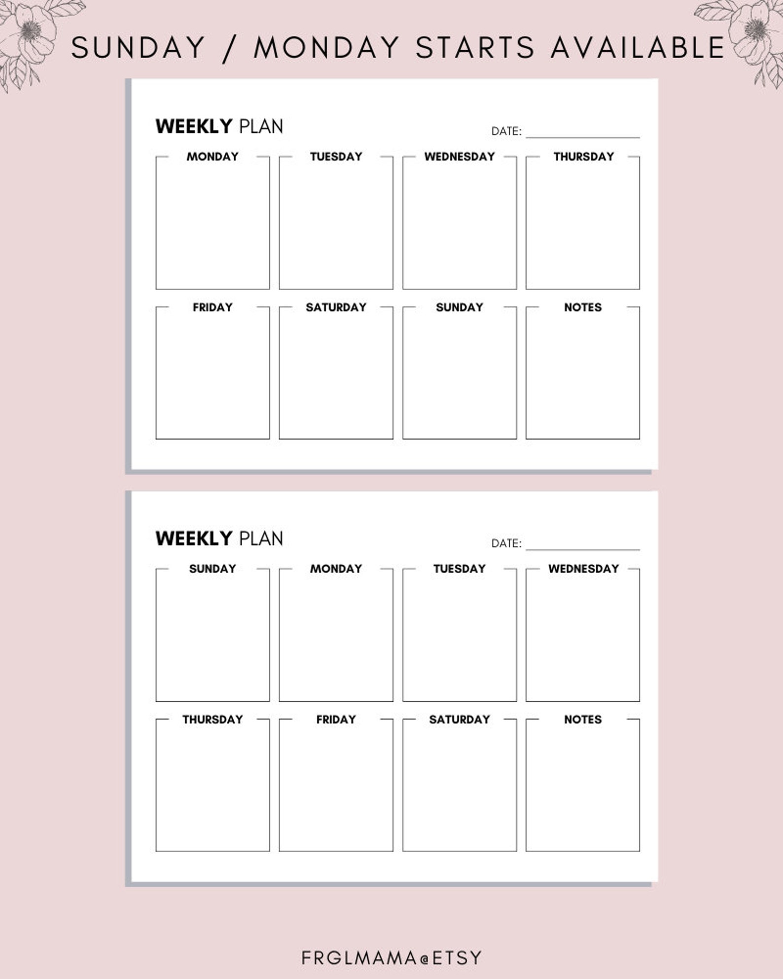 Weekly Planner Printable Landscape Minimalist Weekly - Etsy Canada