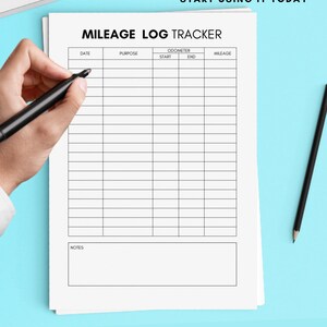 Mileage Log Printable - Vehicle Miles Travelled Tracker - Mileage ...