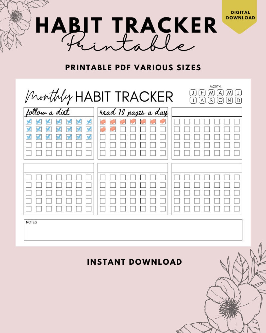Habit Tracker Printable, Bullet Journal Habit Tracker, Circle Habit ...