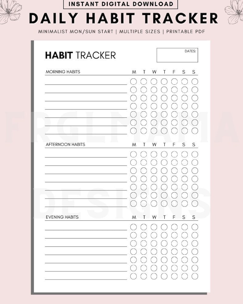 Daily Habit Tracker Printable: Routine Checklist (A4/A5/US Letter PDF ...