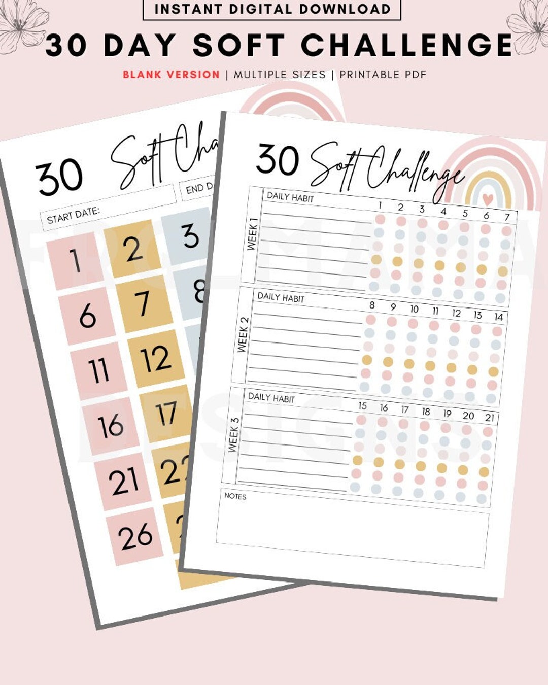 30 Soft Challenge Tracker Printable, Habit & Fitness Journal (digital ...