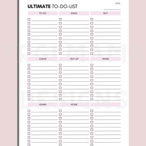 Ultimate to Do List Printable, Daily to Do List Planner Page, Brain ...