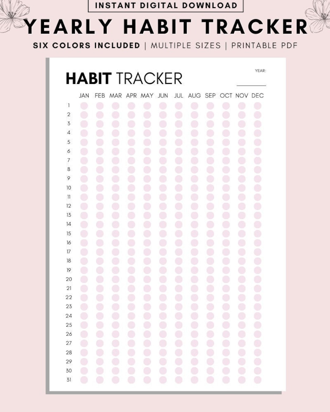 Yearly Habit Tracker Printable: Routine & Goal Planner (digital ...