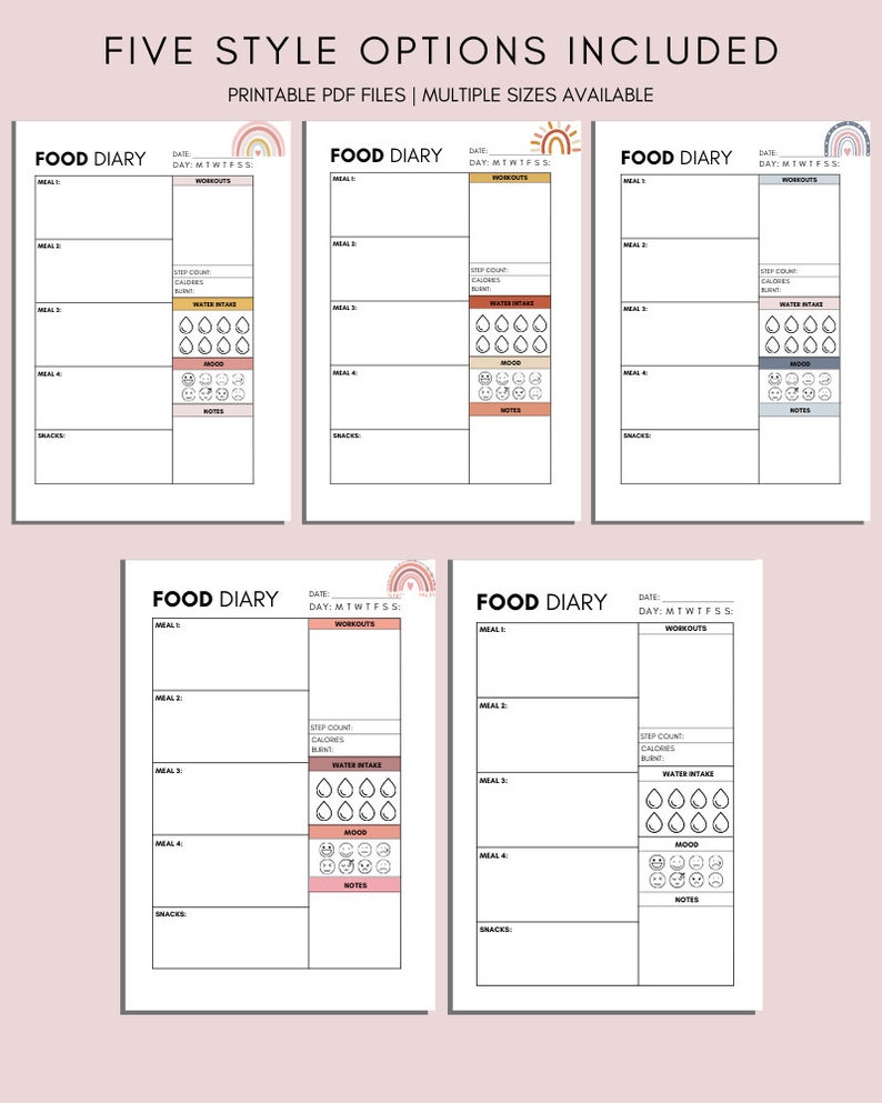 4 MEAL Daily Food Diary Printable A4 A5 Printable Daily Food - Etsy
