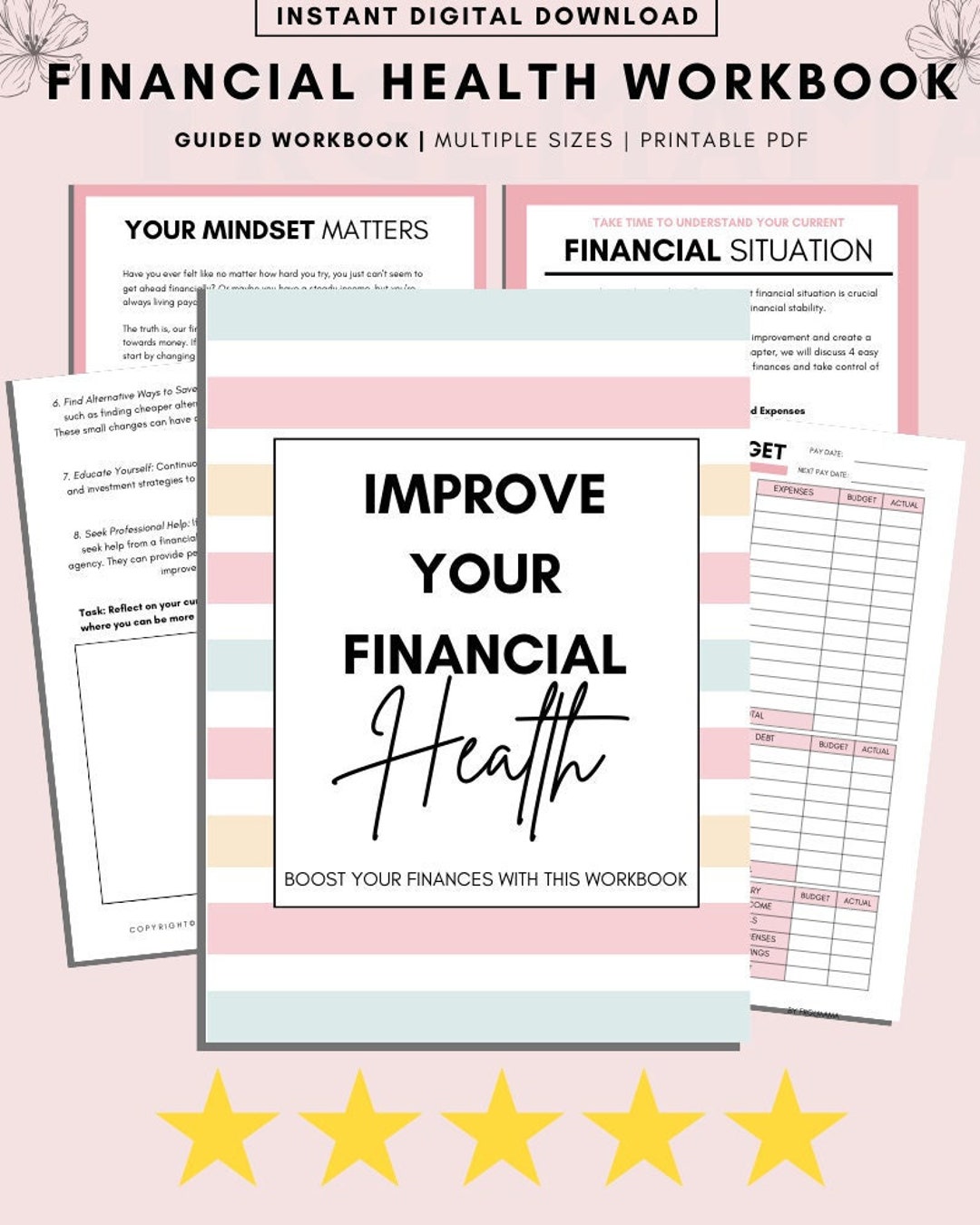 Improve Your Financial Health Workbook, Budget Planner Finance Planner ...