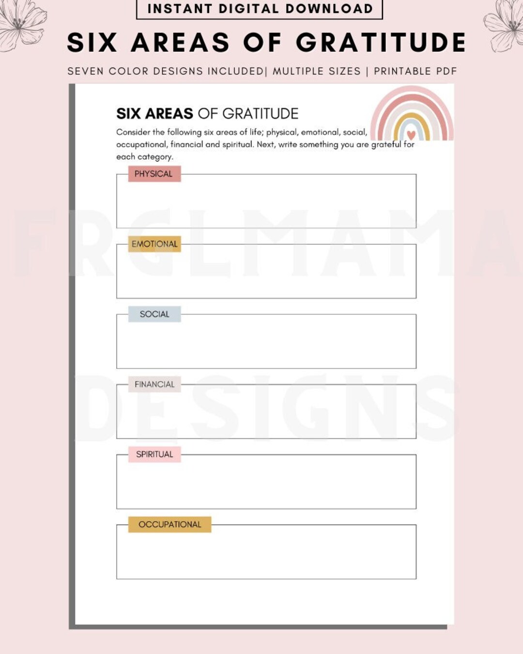 6 Areas of Gratitude Planner Printable, Life Goals Planner, Goal ...