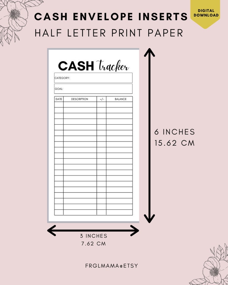 Cash Envelope Inserts Cash Transaction Register Cash | Etsy