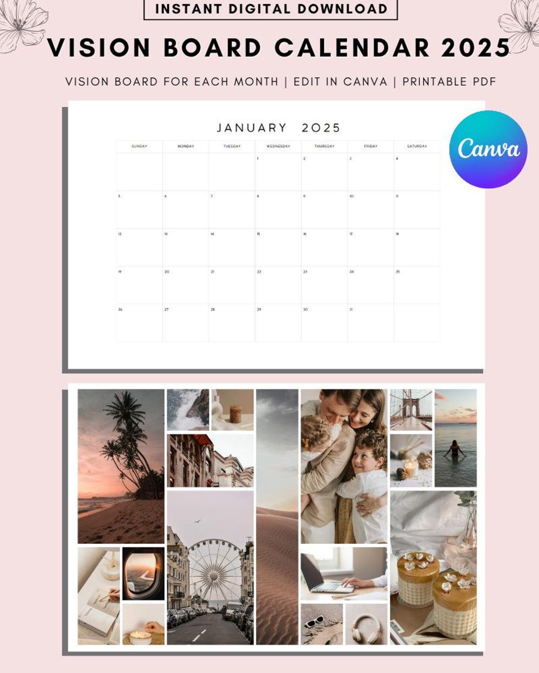 2025 Year Planner - Vision Boar Calendar - Monthly Calendar, Year ...