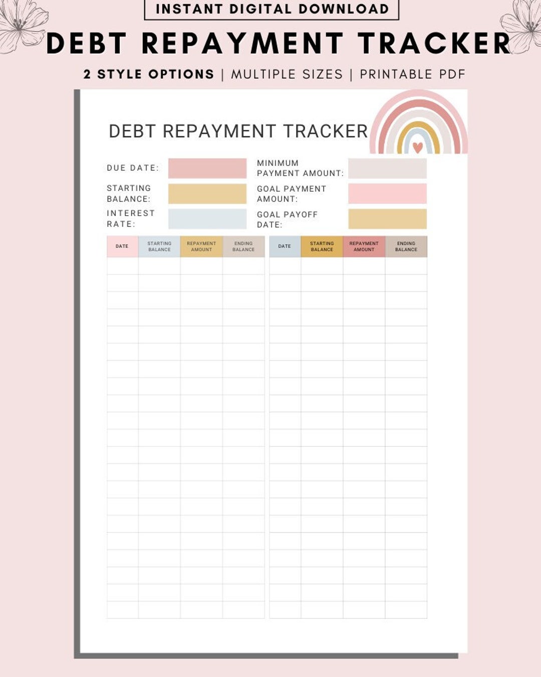 Rainbow Debt Payment Tracker Printable, Snowball Debt Tracker, Debt ...