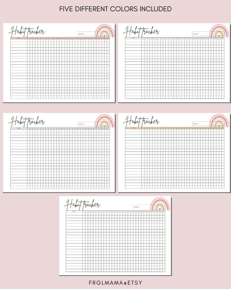 RAINBOW Monthly Habit Tracker Printable Bullet Journal Habit - Etsy