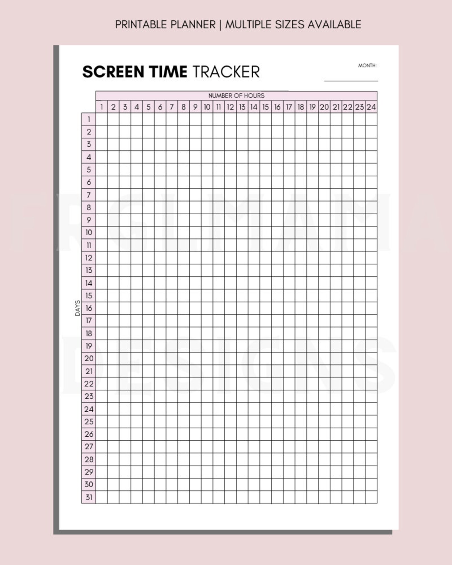 Screen Time Tracker Printable: Daily & Monthly Habit Chart (PDF ...