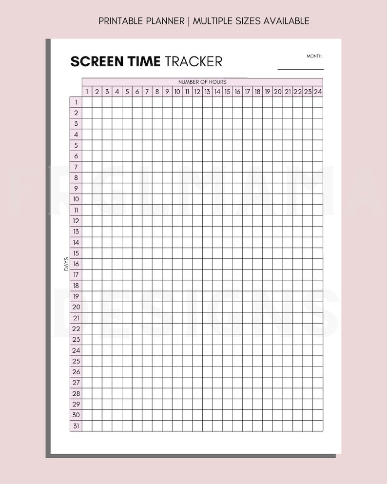 Screen Time Tracker Printable: Daily & Monthly Habit Chart (PDF ...