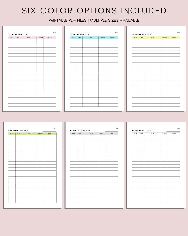 Printable Sodium Intake Tracker: Meal Planner, Symptoms & Treatments ...
