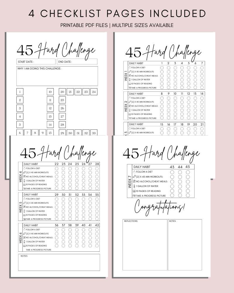 45 Hard Challenge Tracker Bundle Modified 75 Hard Challenge - Etsy