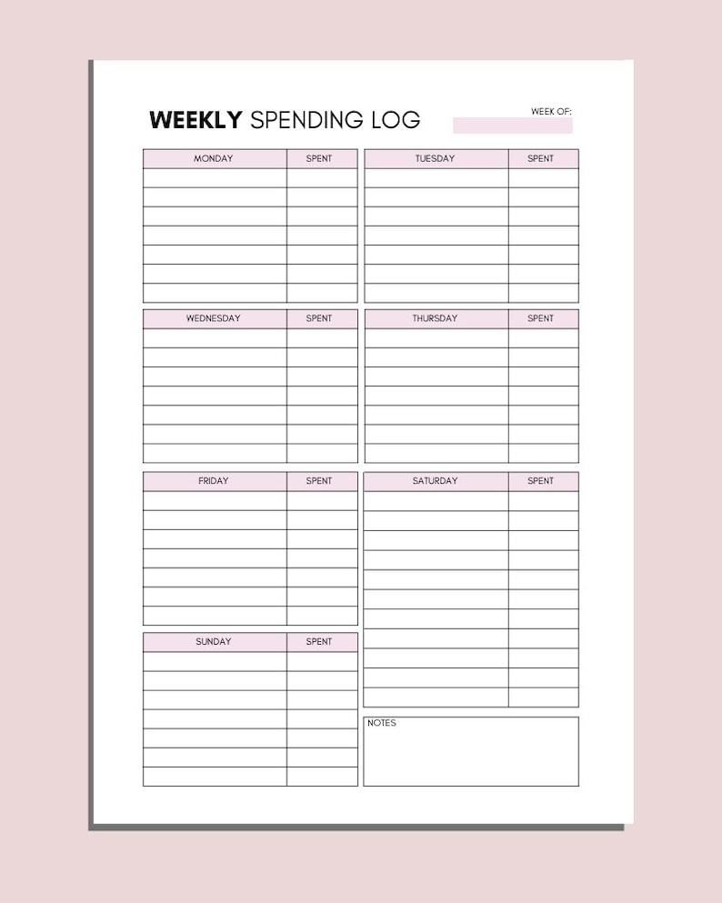 Weekly Spending Tracker Spending Tracker Expense Tracker - Etsy