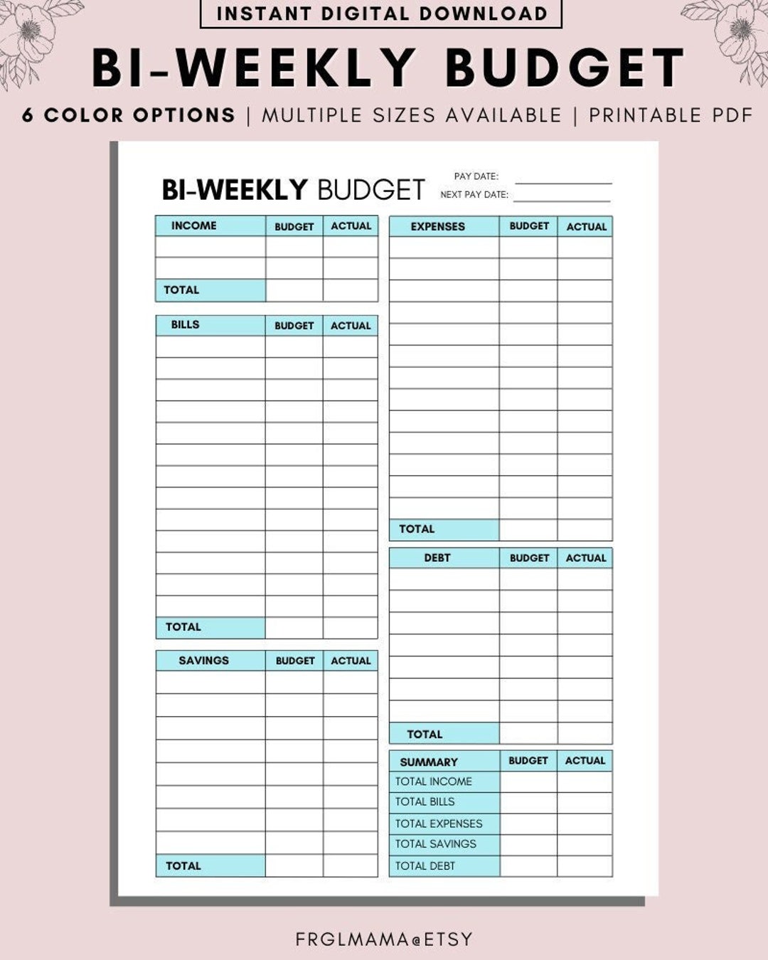 Bi-weekly Budget Overview Printable: A4 A5 Letter (PDF) - Etsy