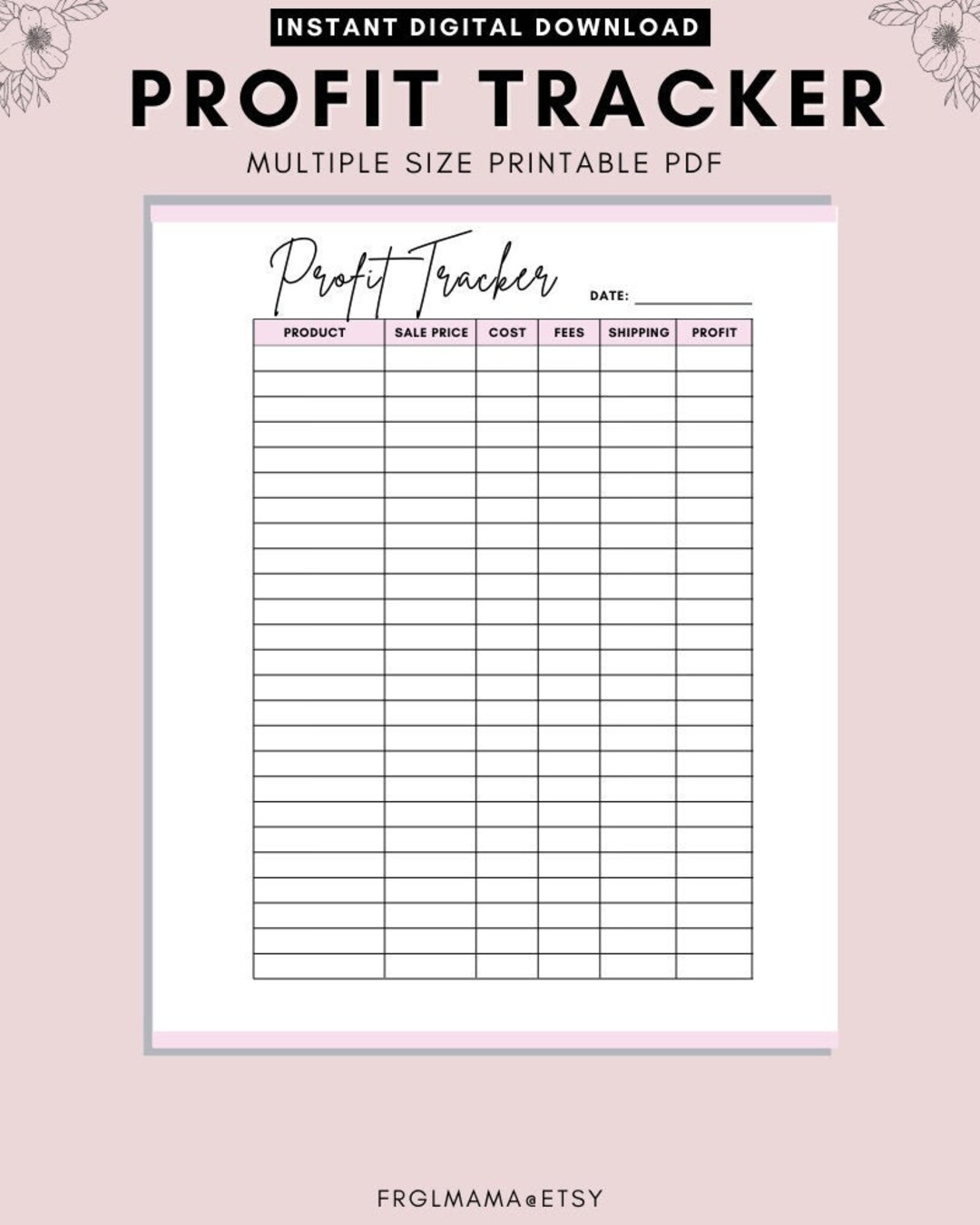 Profit Tracker Printable - Yearly Business Cost Log - Revenue - Start ...